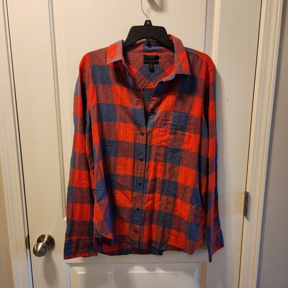J. Crew | Tops | J Crew Womens Boy Fit Red And Blue Plaid Button Up Shirt | Poshmark